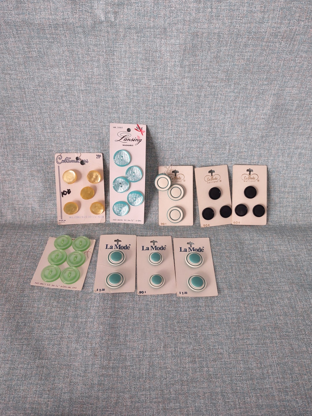 NOS 1960s and 1970s Buttons in Green, Yellow, Blue, Black and Turquoise ...