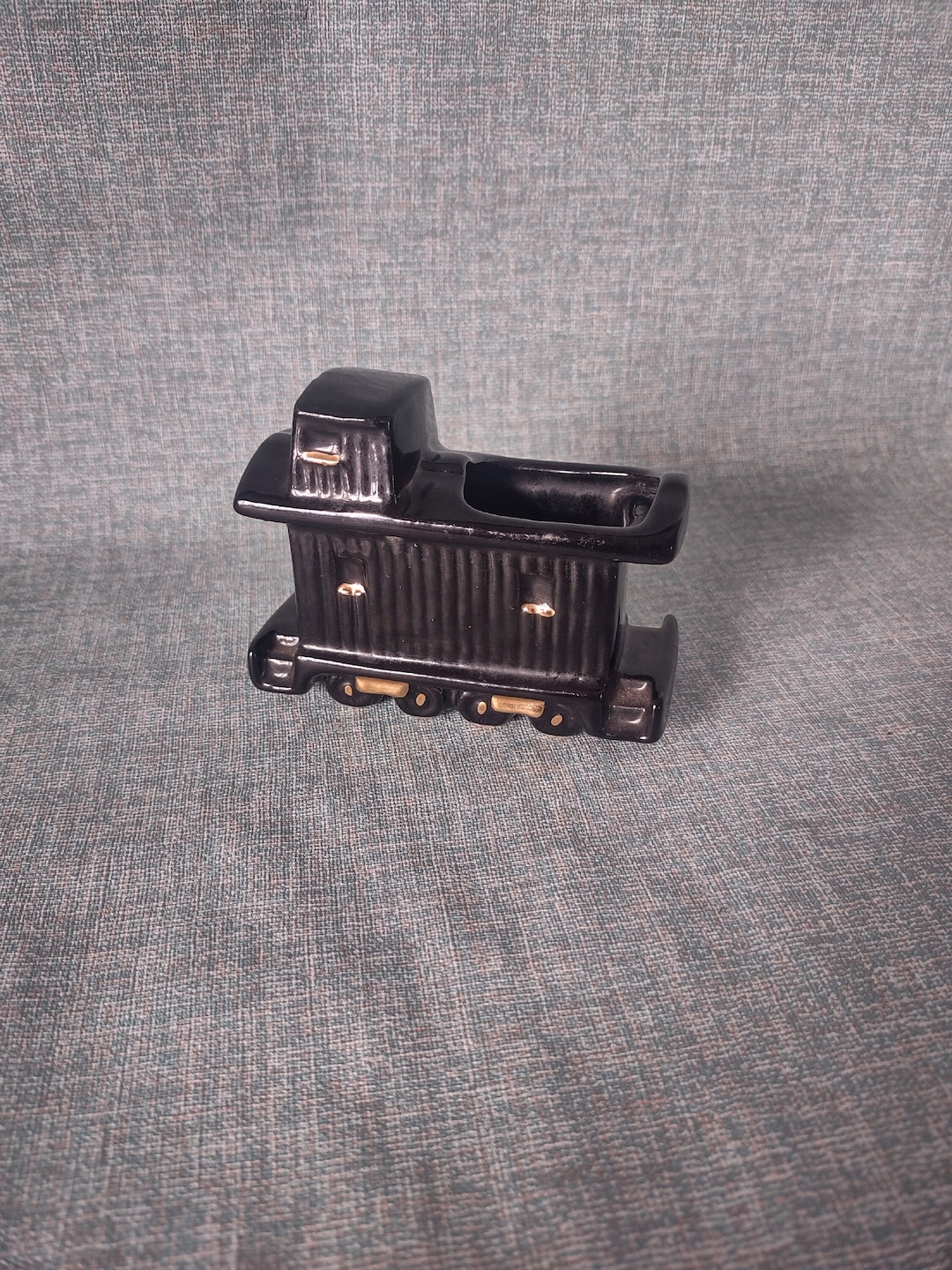 Black and Gold Ceramic Train Car Toothpick Holder 1950s - Vintage ...