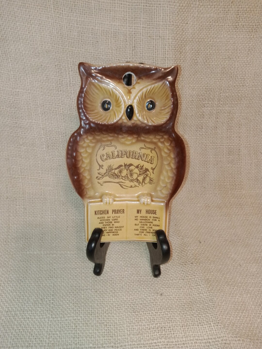 Porcelain Owl Spoon Rest - California Souvenir Owl Spoon Rest - Owl ...