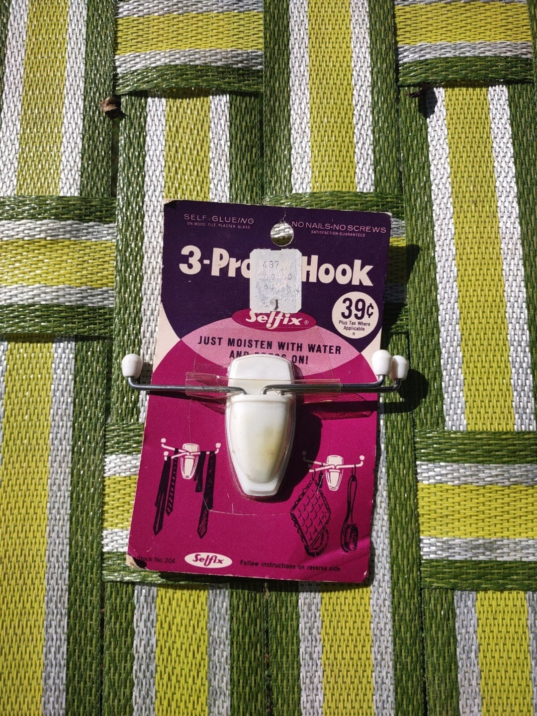 1960s NOS Selfix 3-prong Hook No 204 - Self Sticking - Vintage Wall ...