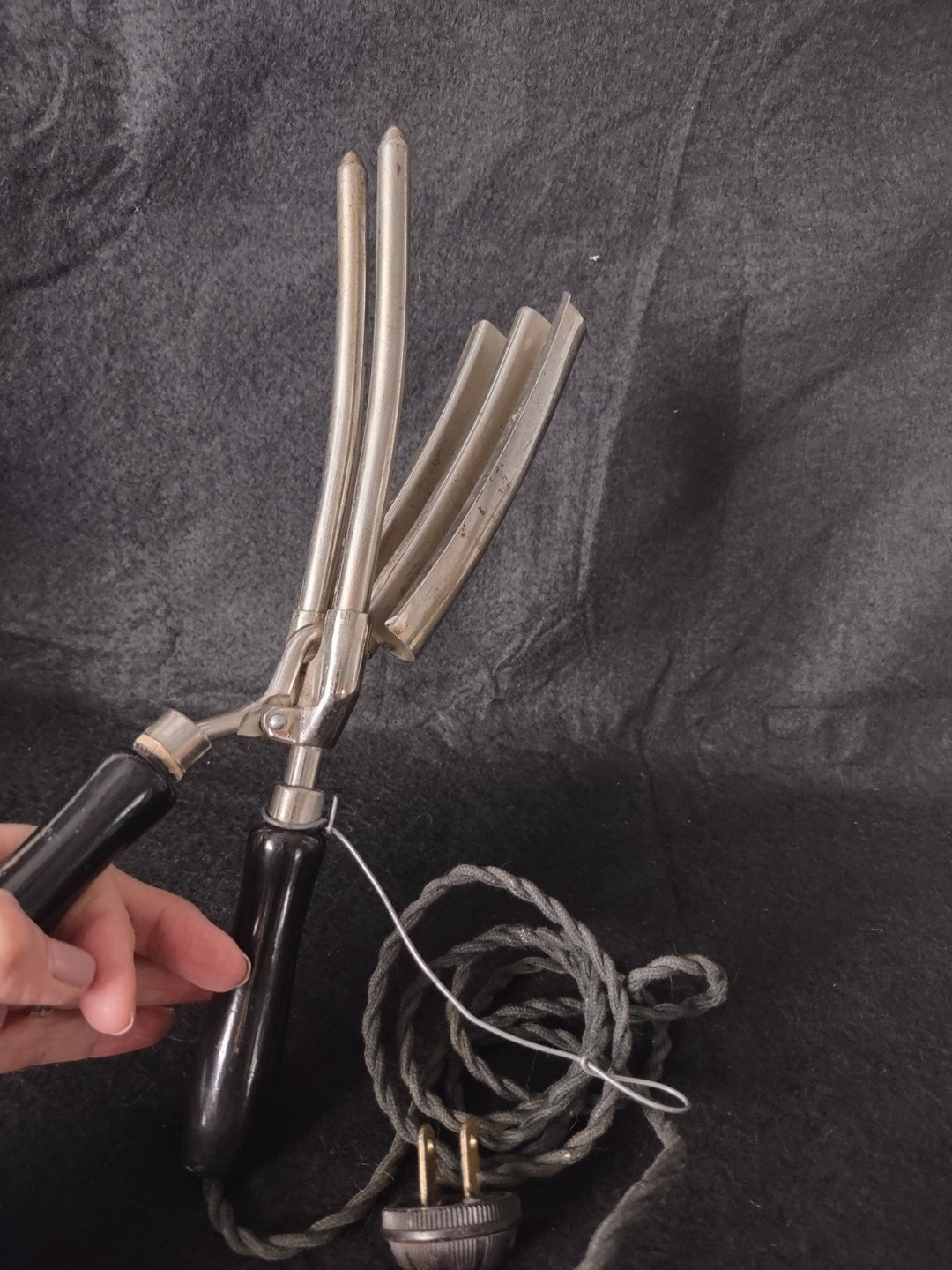 Vintage Wood Handled Double Barrel Curling Iron - 1930s Curling Iron ...