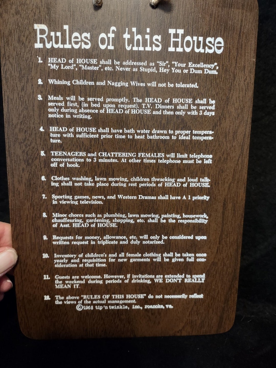 Funny House Rules Wood Wall Hanging - 1968 Tip'n Twinkle Retro Decor - Etsy