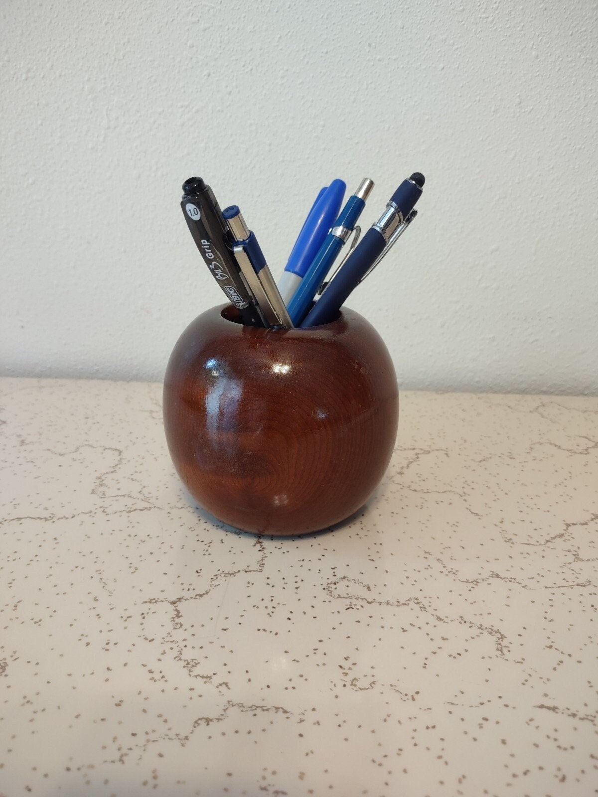 Round Myrtlewood Desktop Pencil and Pen Holder Vintage | Etsy