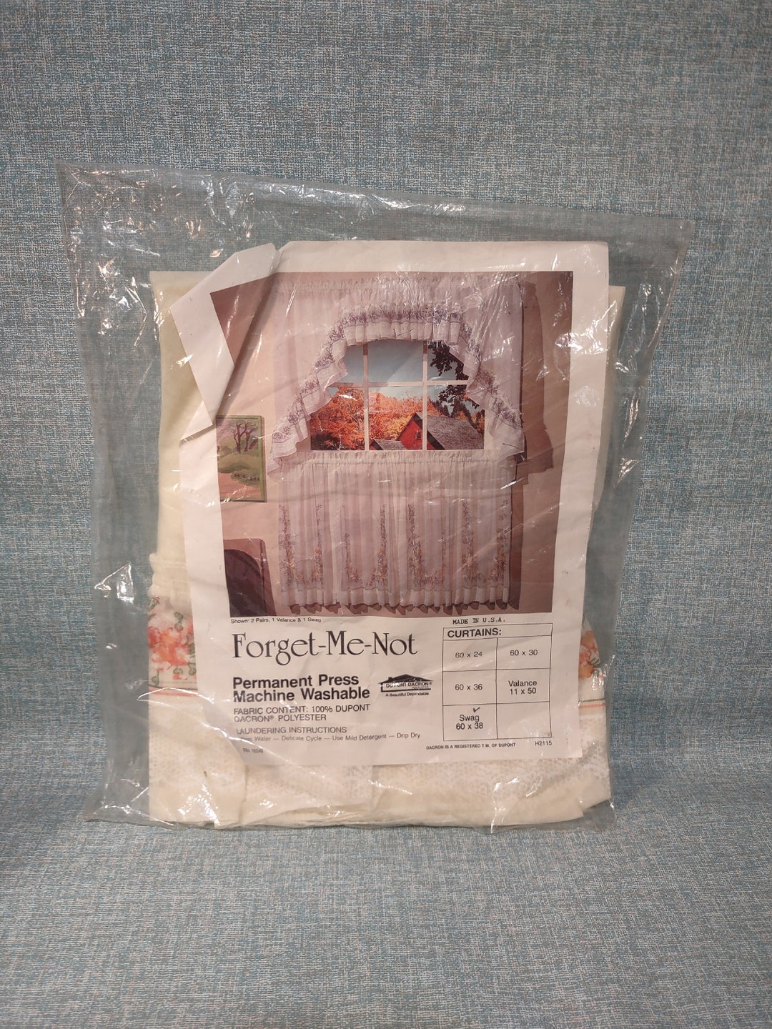 NOS Forget-me-not Window Swag: Floral Sheer Curtains (60" X 48") - Etsy