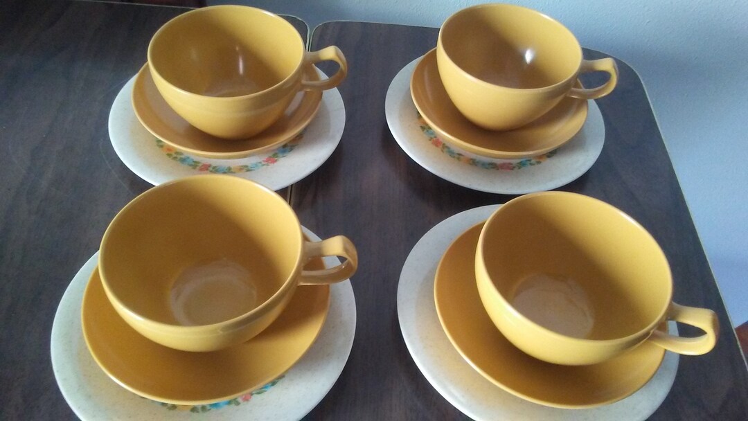 Mid Century Modern Harvest Gold Oneida Premier Small Plates, Cups, and ...
