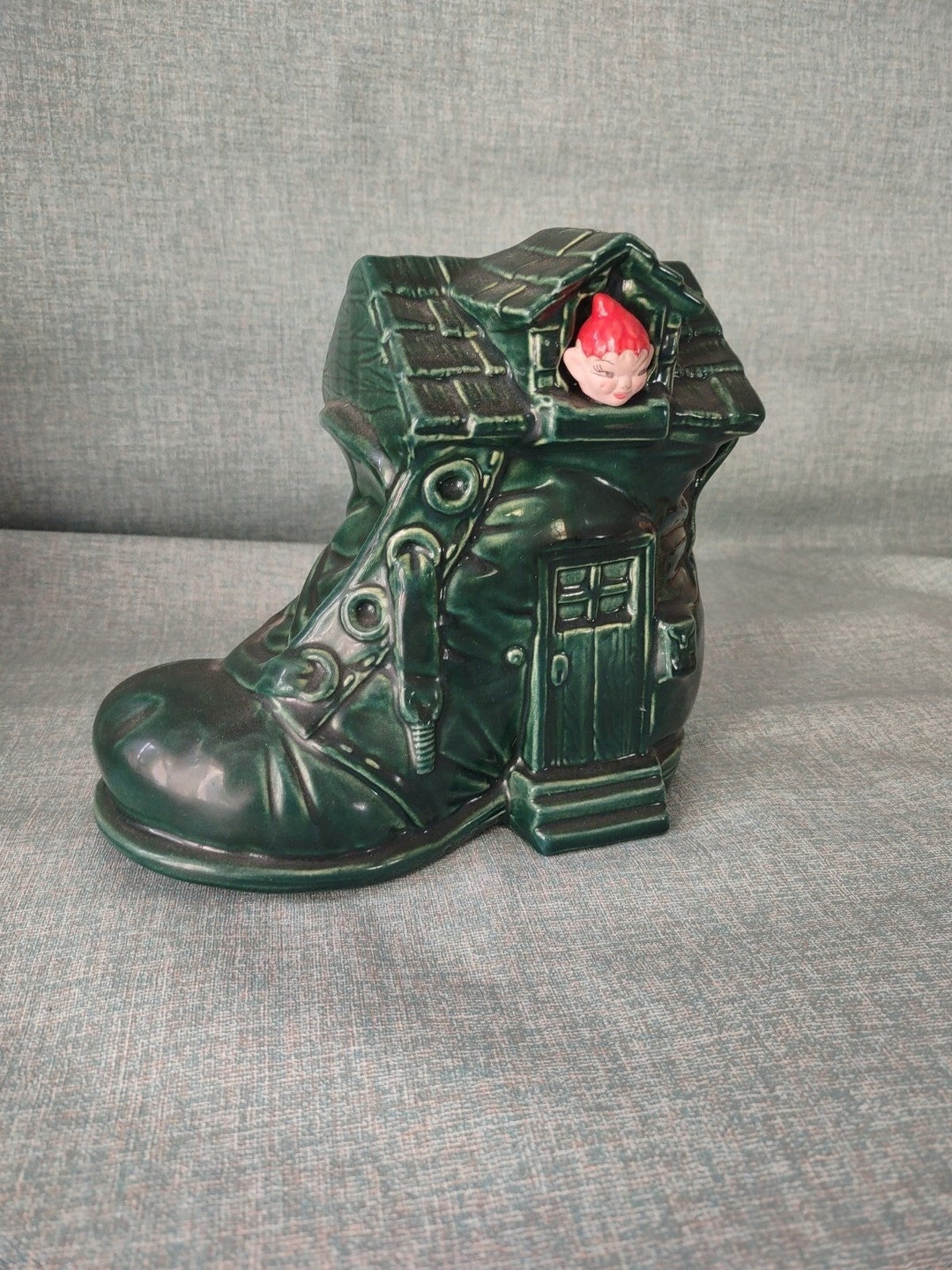 Vintage Gilner Pixie Boot Planter With Red Pixie Looking Out Window ...