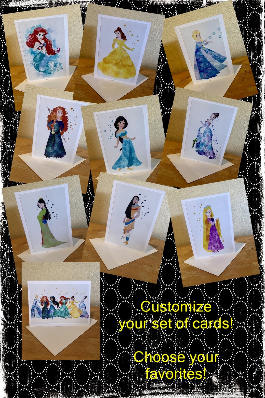 Notecards With Envelopes (set of 4 or 8 or 12) Disney Princesses ...