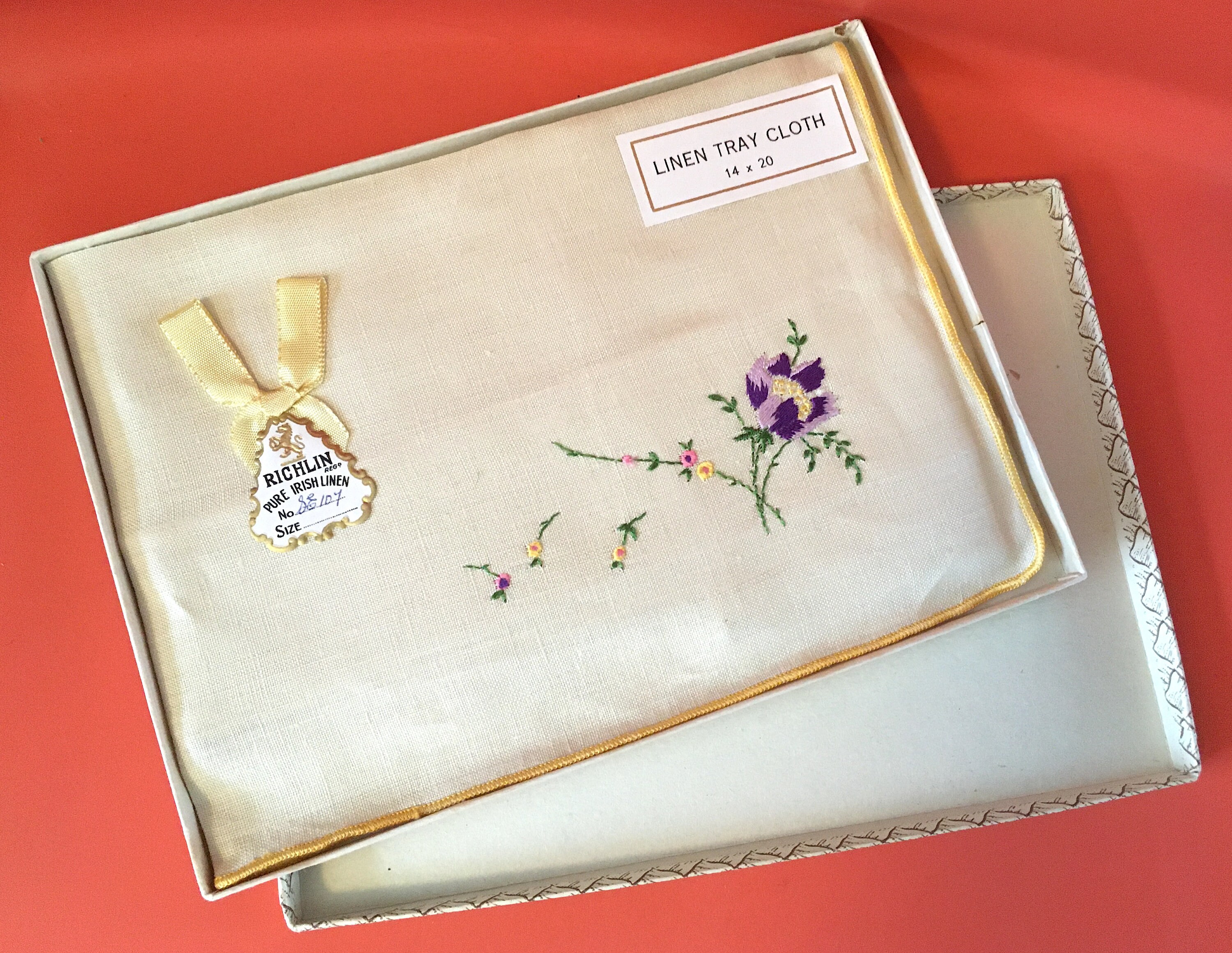 Vintage Embroidered Irish Linen Tray Cloth in Box - Etsy