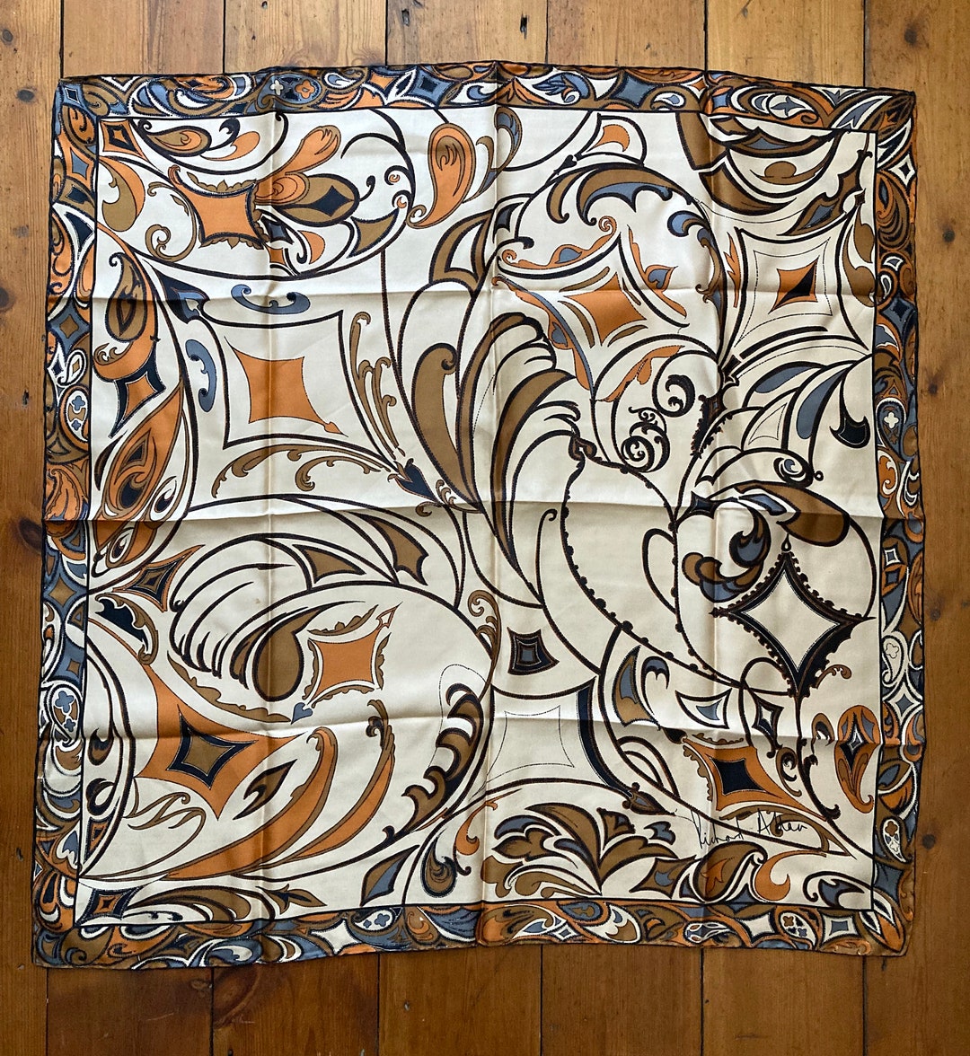 Vintage Richard Allan Silk Scarf With Stylised Paisley on Apricot ...