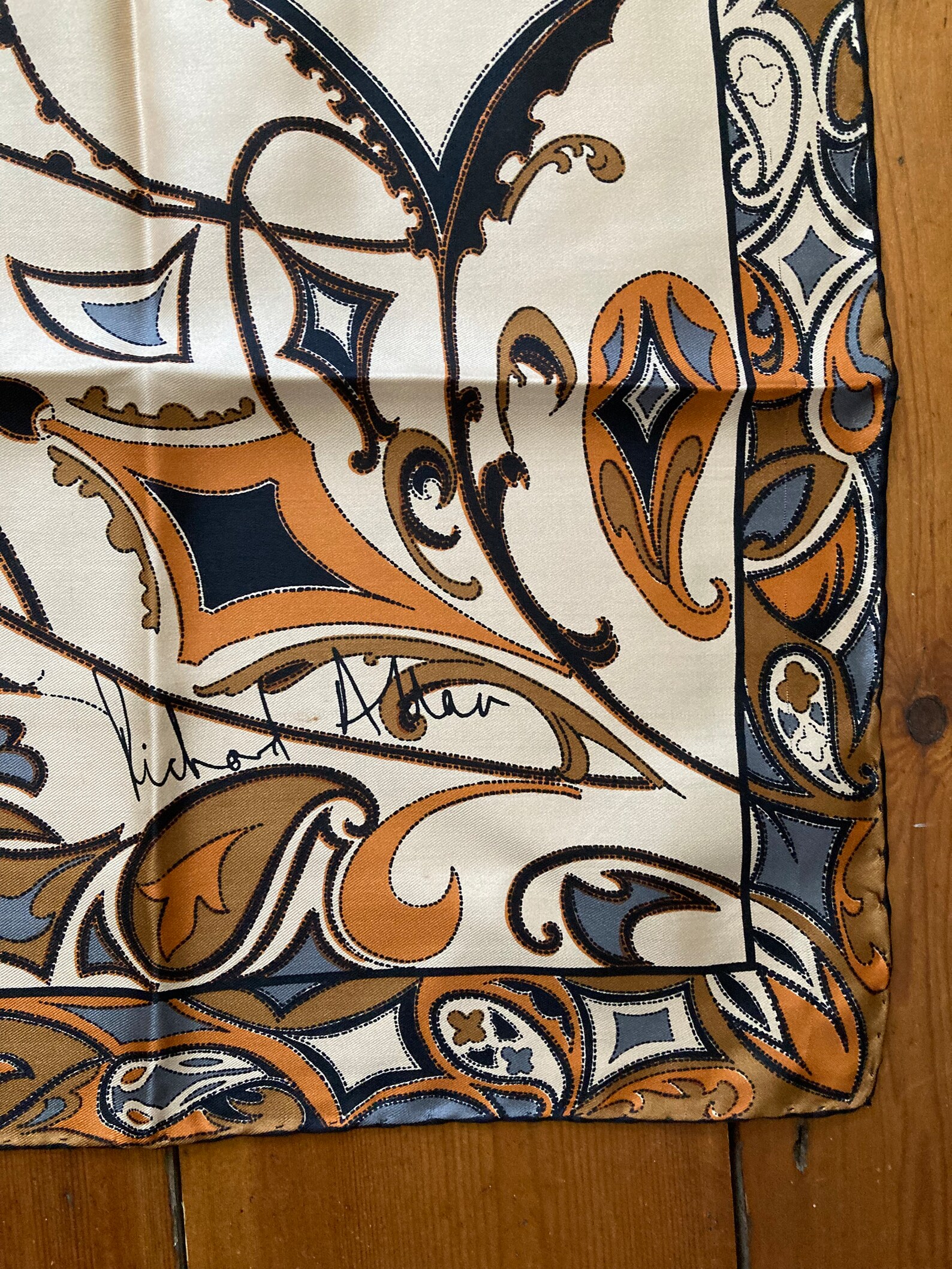 Vintage Richard Allan Silk Scarf With Stylised Paisley on Apricot ...