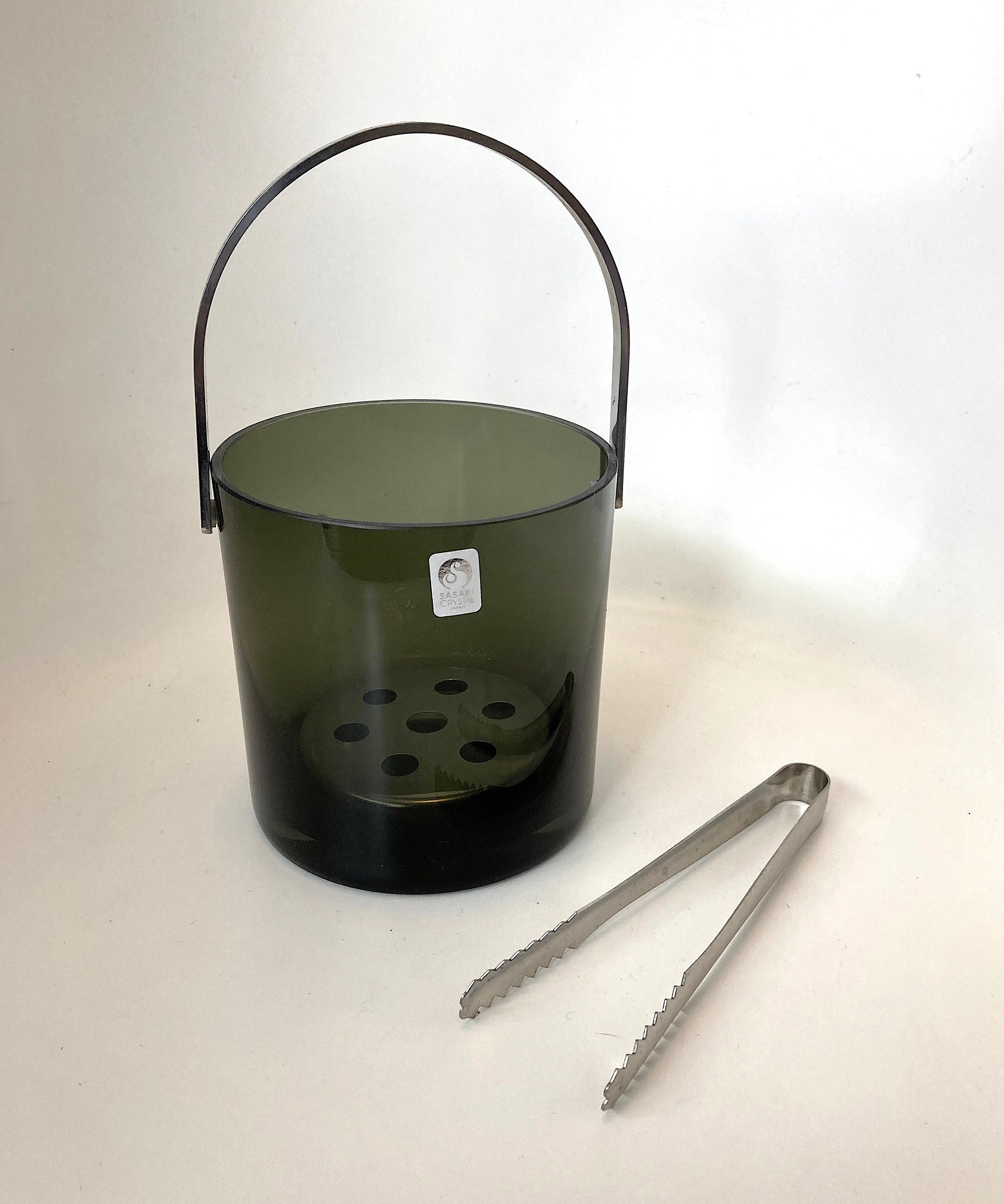 Vintage Japanese Sasaki Crystal and Steel Ice Bucket and Tongs - Etsy