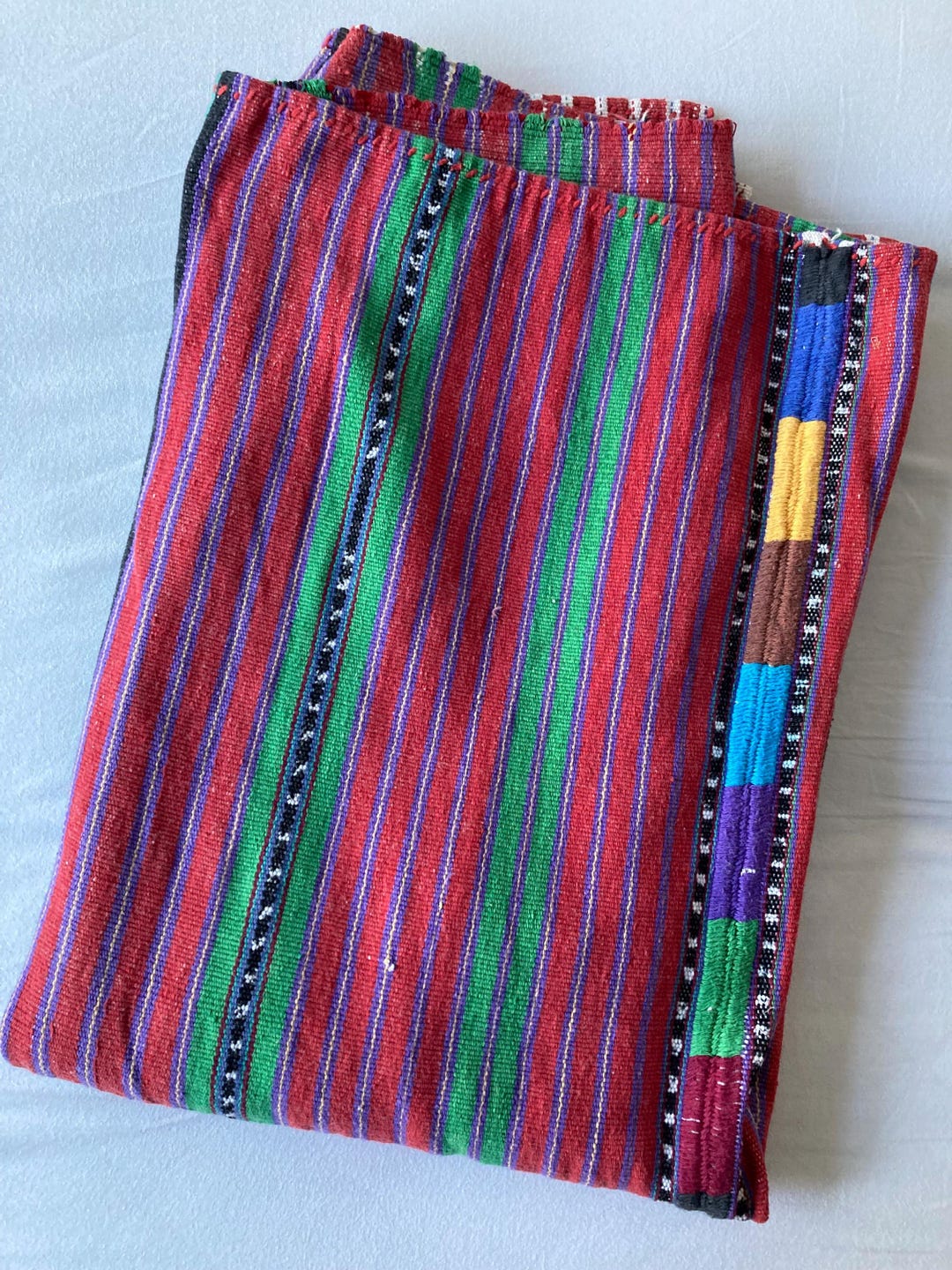 Vintage Central American Striped Hand-woven and Embroidered Cotton ...