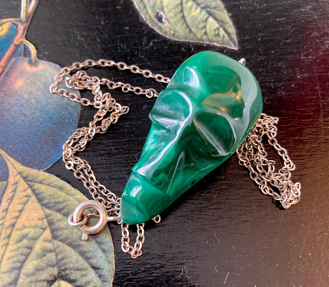 Vintage Malachite Carved African Mask Pendant on Chain - Etsy