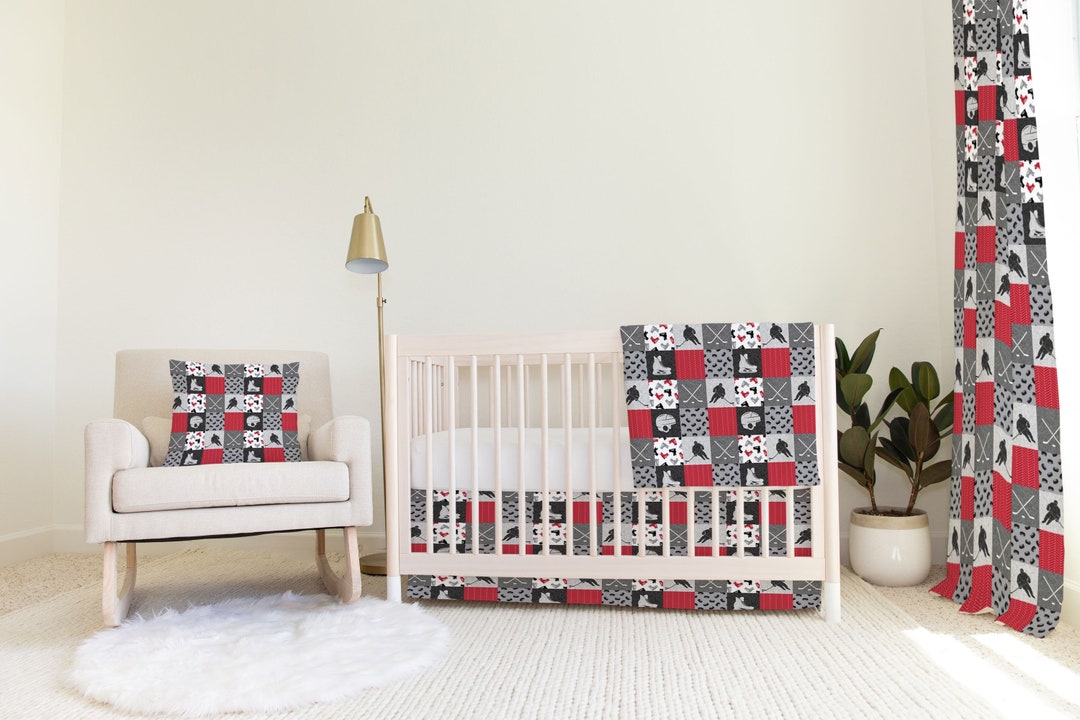 Ice Hockey Baby Nursery Set: Organic Cotton Swaddle, Blanket, Crib ...