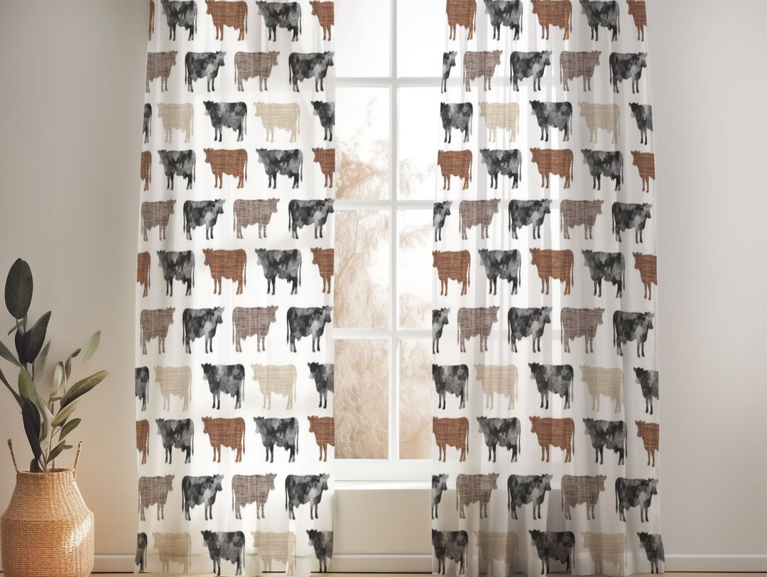Mocha Cow Print Curtains: Nursery Kids Bedroom Decor, Cotton or ...