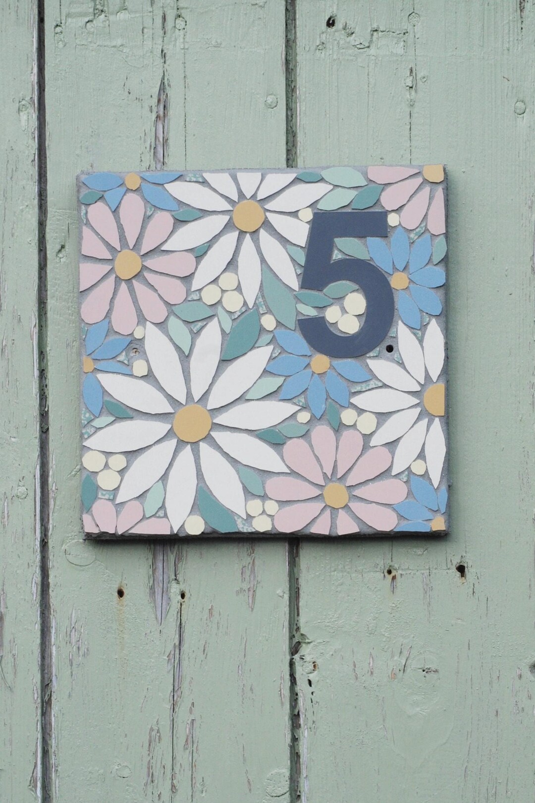 Made to Order Mosaic Flower House Number, Mosaic House Number, Mosaic ...