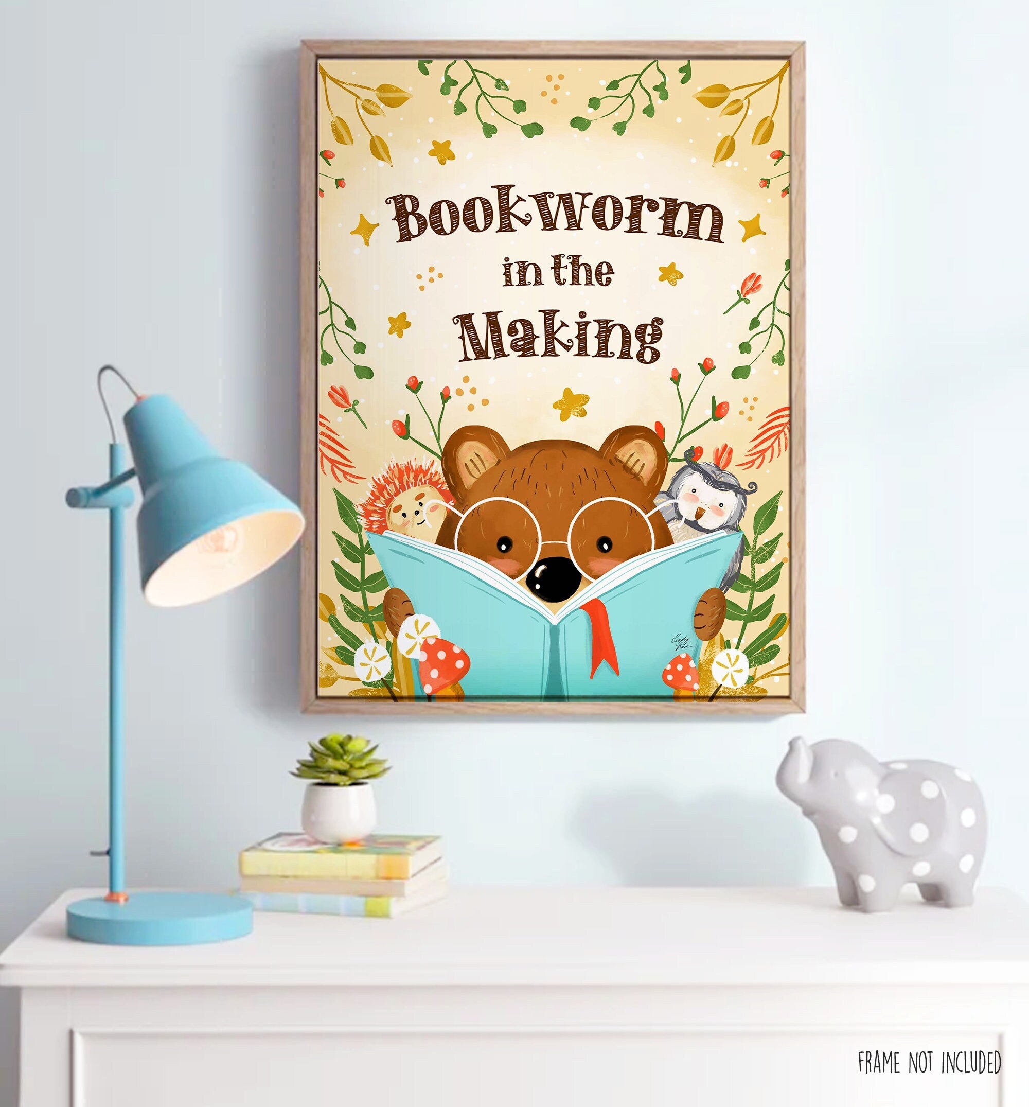Bookworm in the Making, Kids Poster, Book Decor, Woodland Animals ...