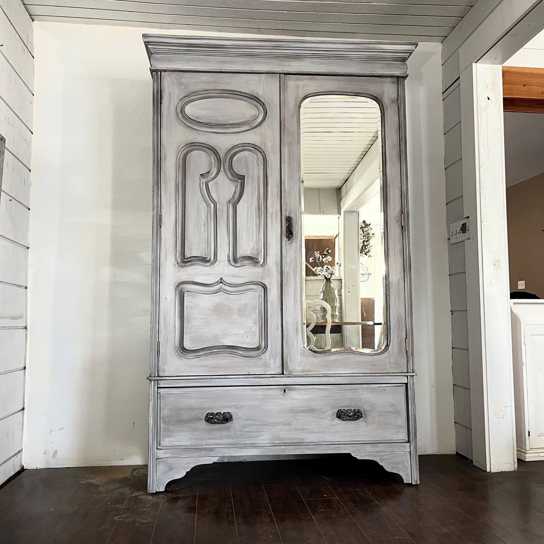 Antique Painted Armoire Wardrobe| Linen Closet| Large French Country ...