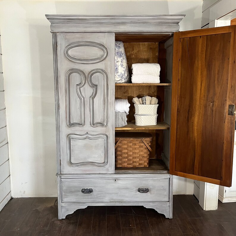 Antique Painted Armoire Wardrobe| Linen Closet| Large French Country ...
