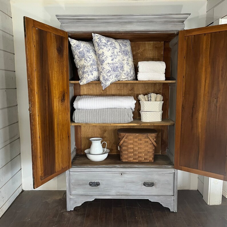 Antique Painted Armoire Wardrobe| Linen Closet| Large French Country ...