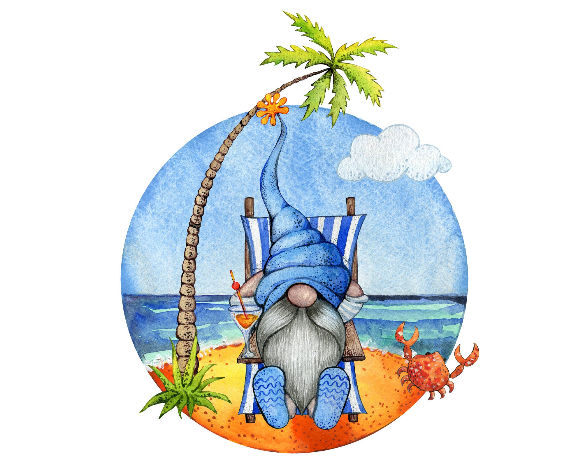 Watercolor Summer Gnome Sublimation png Beach print Summer | Etsy