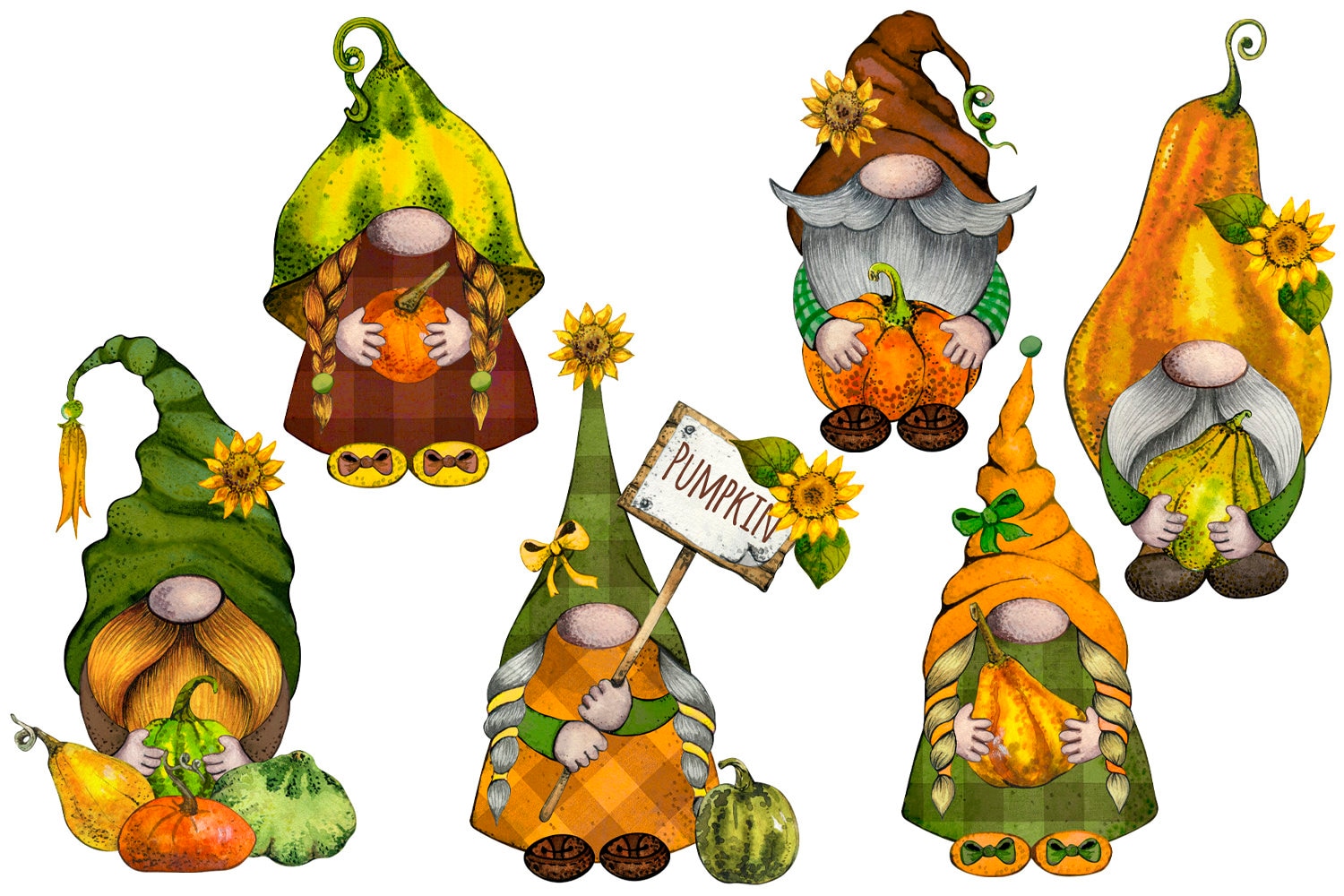 Watercolor Fall Gnome Clipart Hello Pumpkin png Hello Fall | Etsy