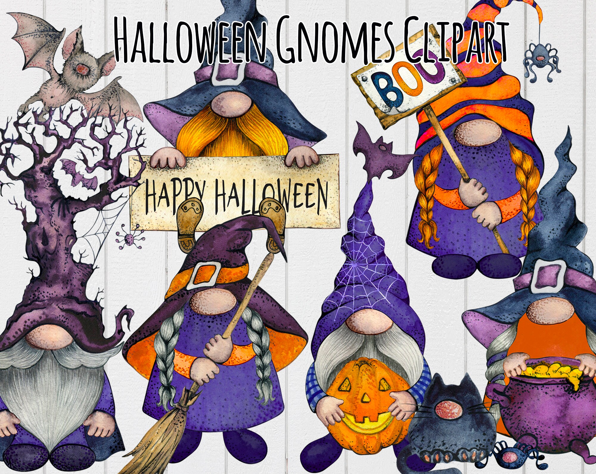 Cute Halloween Gnome Clipart Gnomes png Happy Halloween png | Etsy