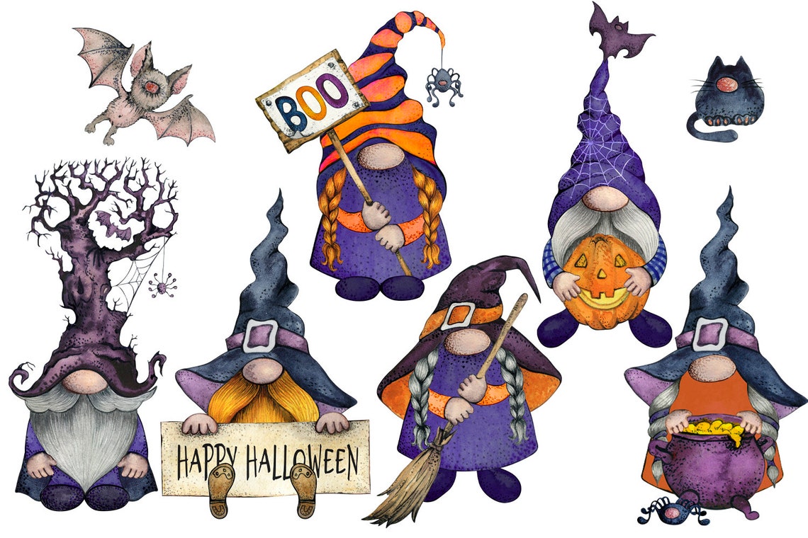 Cute Halloween Gnome Clipart Gnomes png Happy Halloween png | Etsy