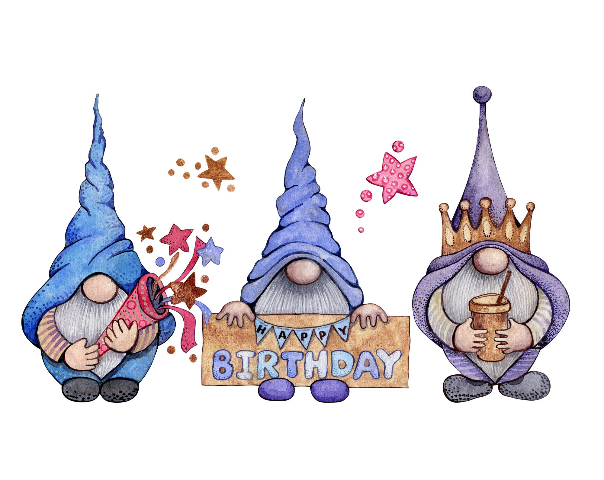 Watercolor Gnome png Happy Birthday Party Sublimation Design | Etsy