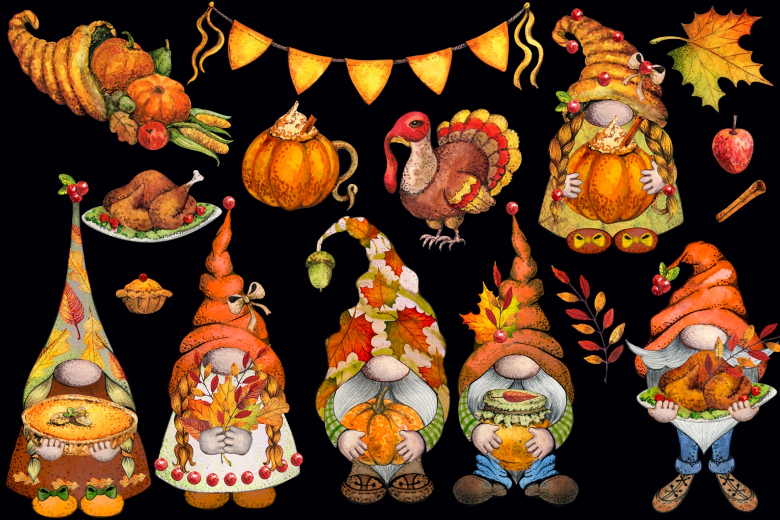 Thanksgiving Gnomes Clipart Thankful png Pumpkin Spice png | Etsy