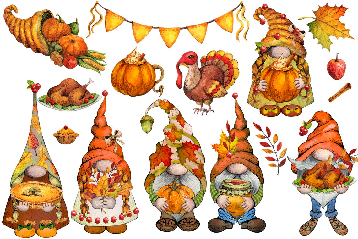 Thanksgiving Gnomes Clipart Thankful png Pumpkin Spice png | Etsy