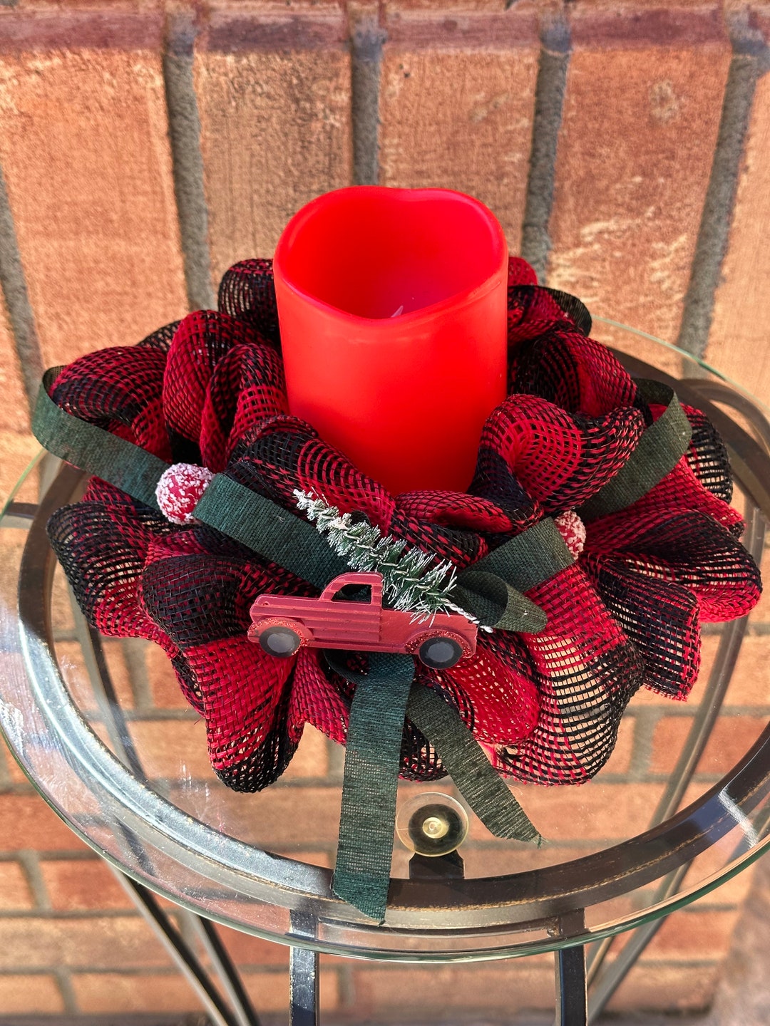 Christmas LED Candle Ring, Red Truck Candle Ring, Christmas Centerpiece ...