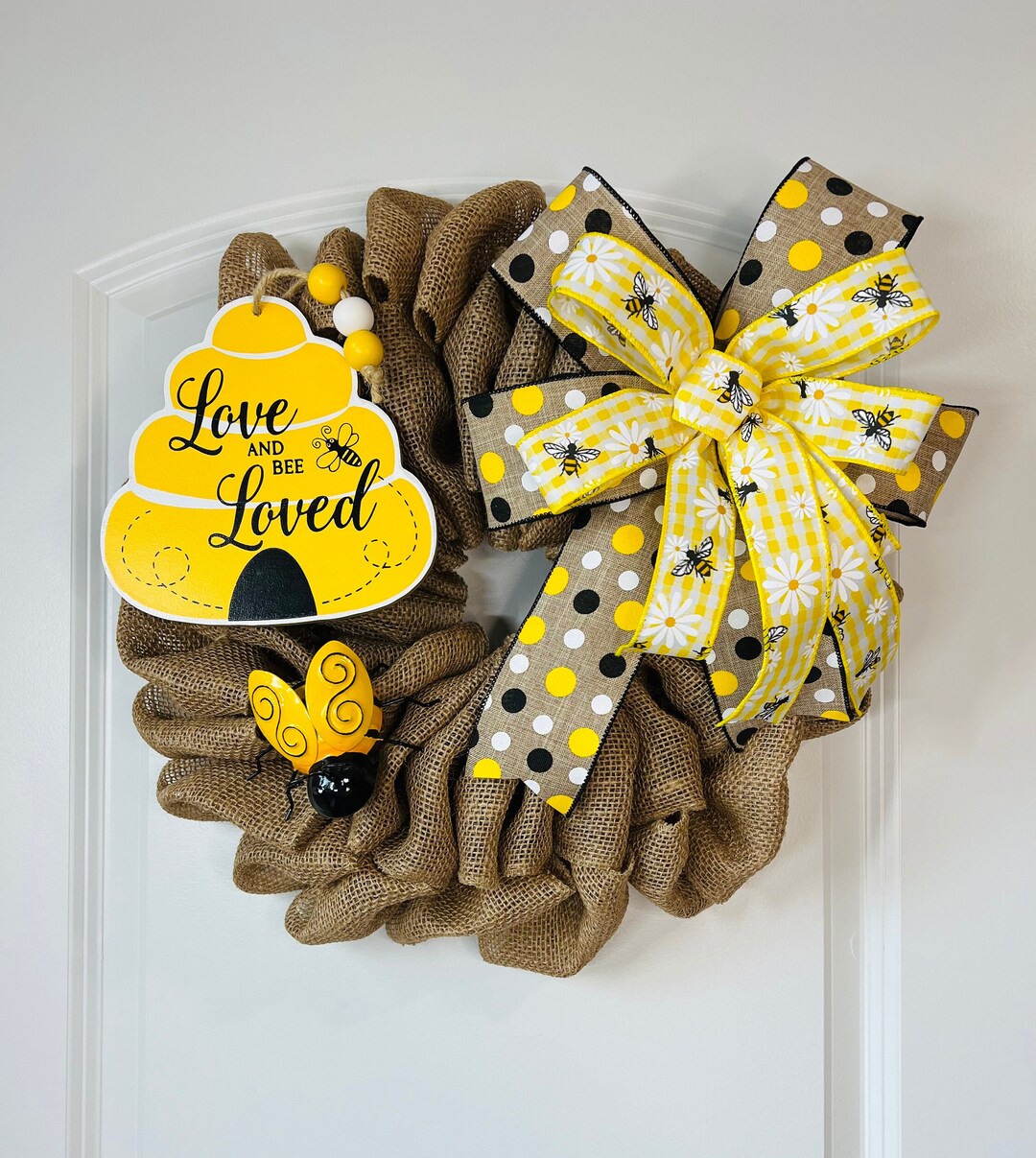 Bee Wreath, Bumblebee Wreath, Front Door Wreath, Burlap Bee Wreath, Bee ...