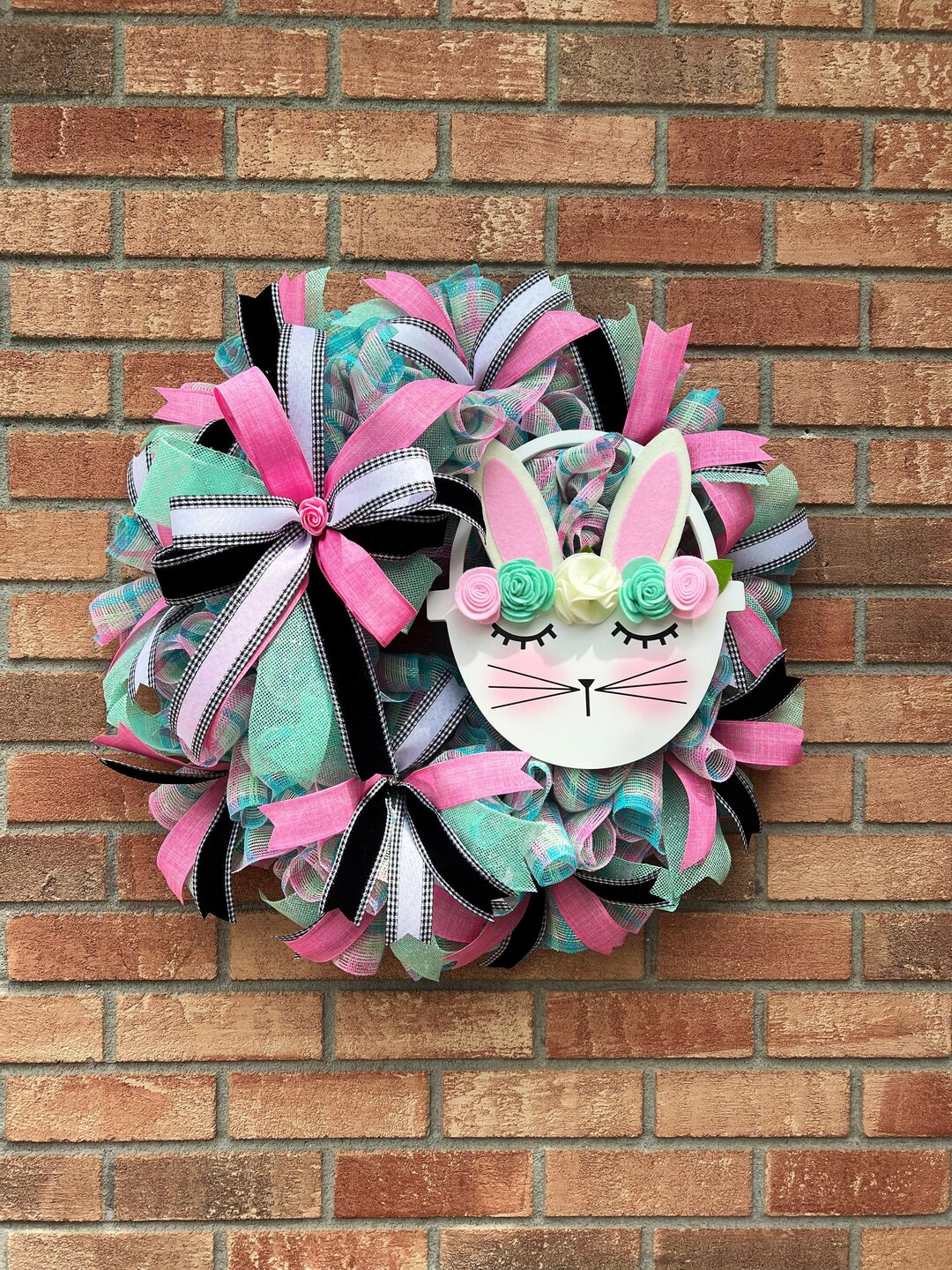 Easter Bunny Wreath for Front Door, Rabbit Face, Bunny Front Door ...