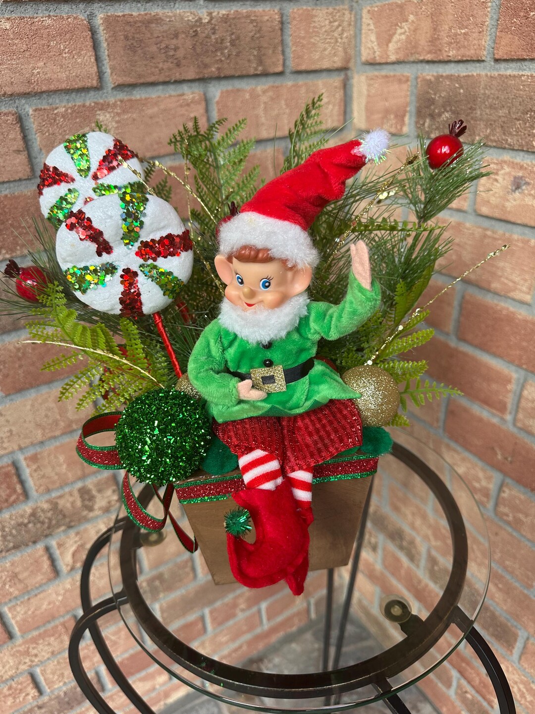 Elf Floral Arrangement, Christmas Centerpiece, Holiday Table ...