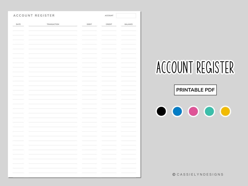 PRINTABLE PDF - Account Register - Etsy
