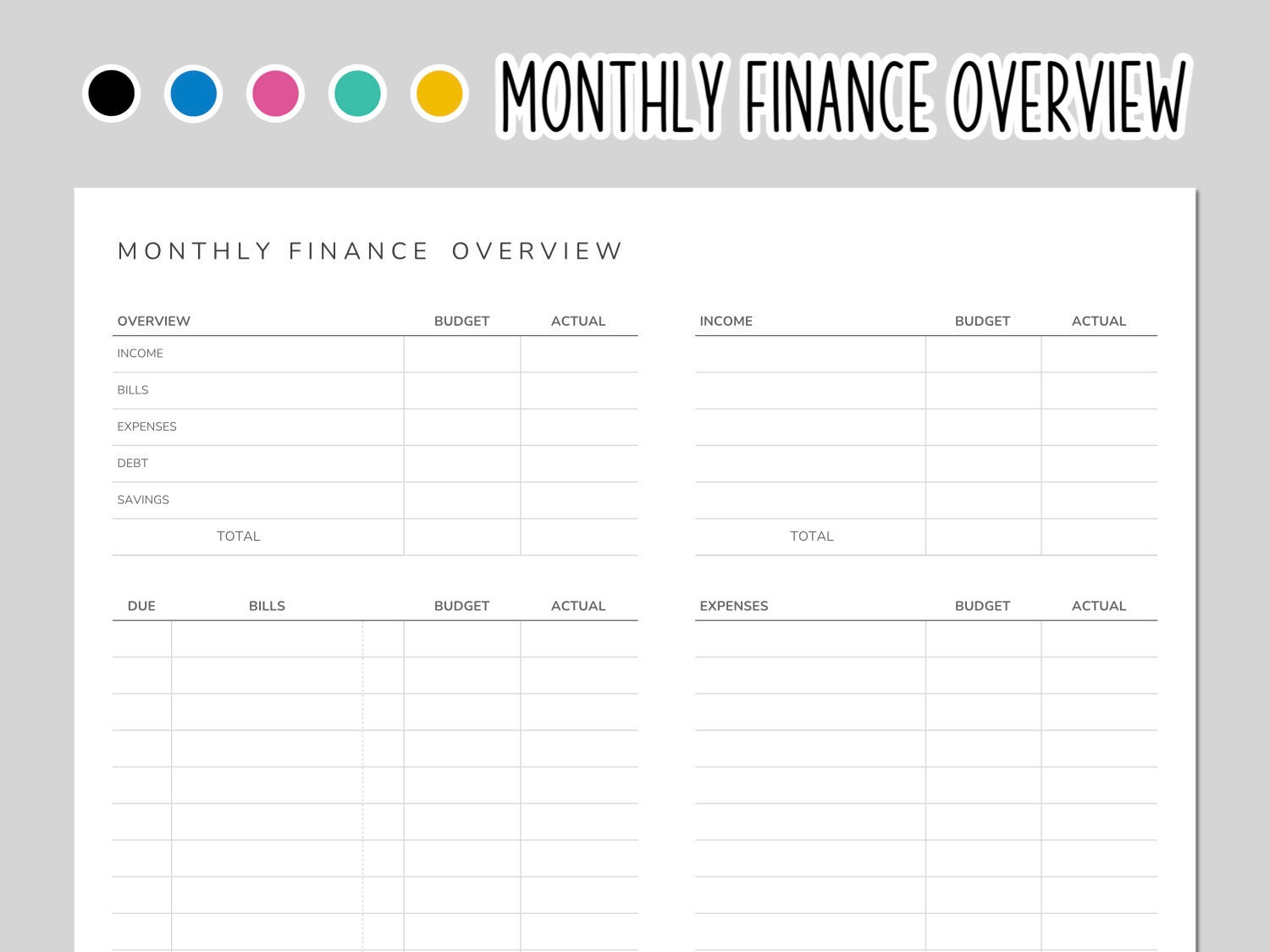 PRINTABLE PDF - Monthly Finance Overview - Etsy