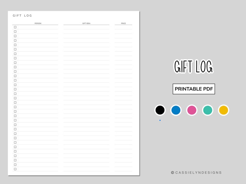 PRINTABLE PDF - Gift Log - Etsy
