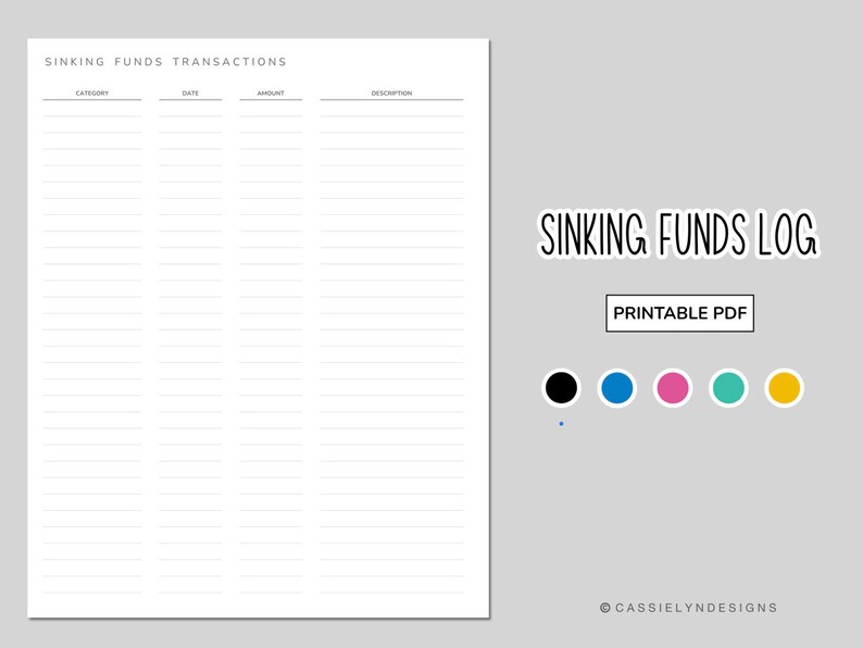 PRINTABLE PDF - Sinking Funds Log - Etsy