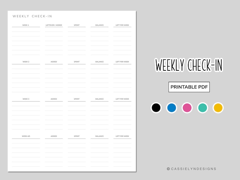 PRINTABLE PDF - Weekly Check-in - Etsy