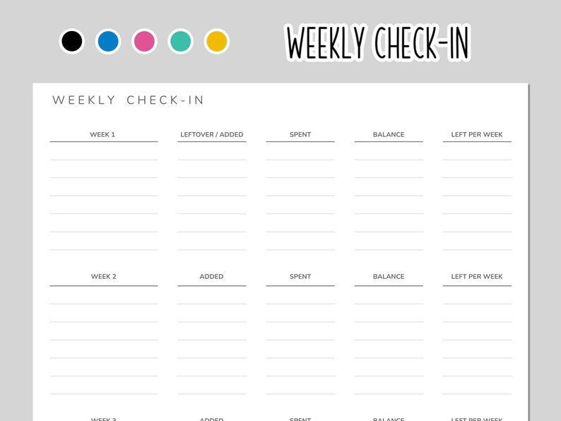 PRINTABLE PDF - Weekly Check-in - Etsy