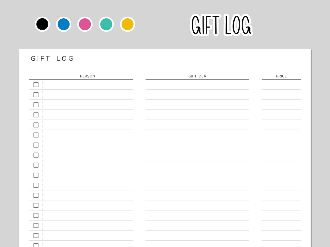 PRINTABLE PDF - Gift Log - Etsy