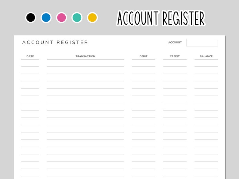 PRINTABLE PDF Account Register - Etsy