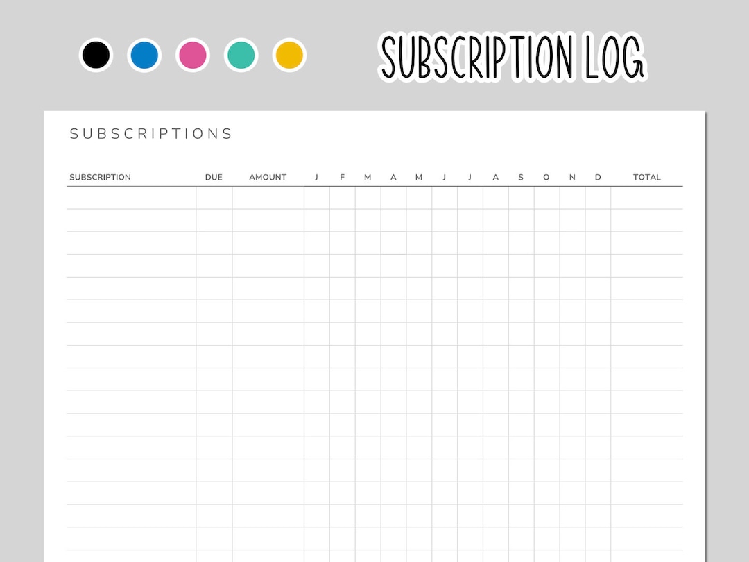 PRINTABLE PDF - Subscription Log - Etsy