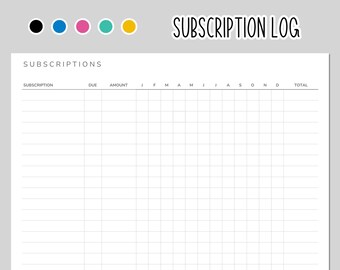 Subscription Tracker Printable Digital Download, Expense Tracker ...