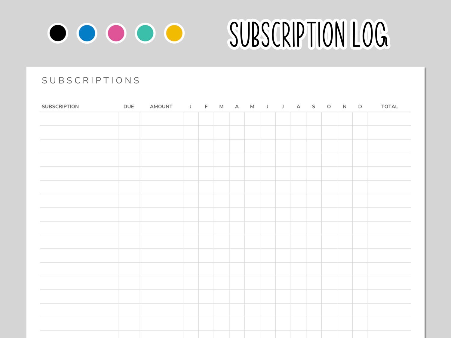 PRINTABLE PDF - Subscription Log - Etsy