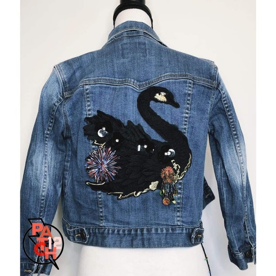 Black Swan Denim Jacket. Black Swan Patch. Embellished | Etsy