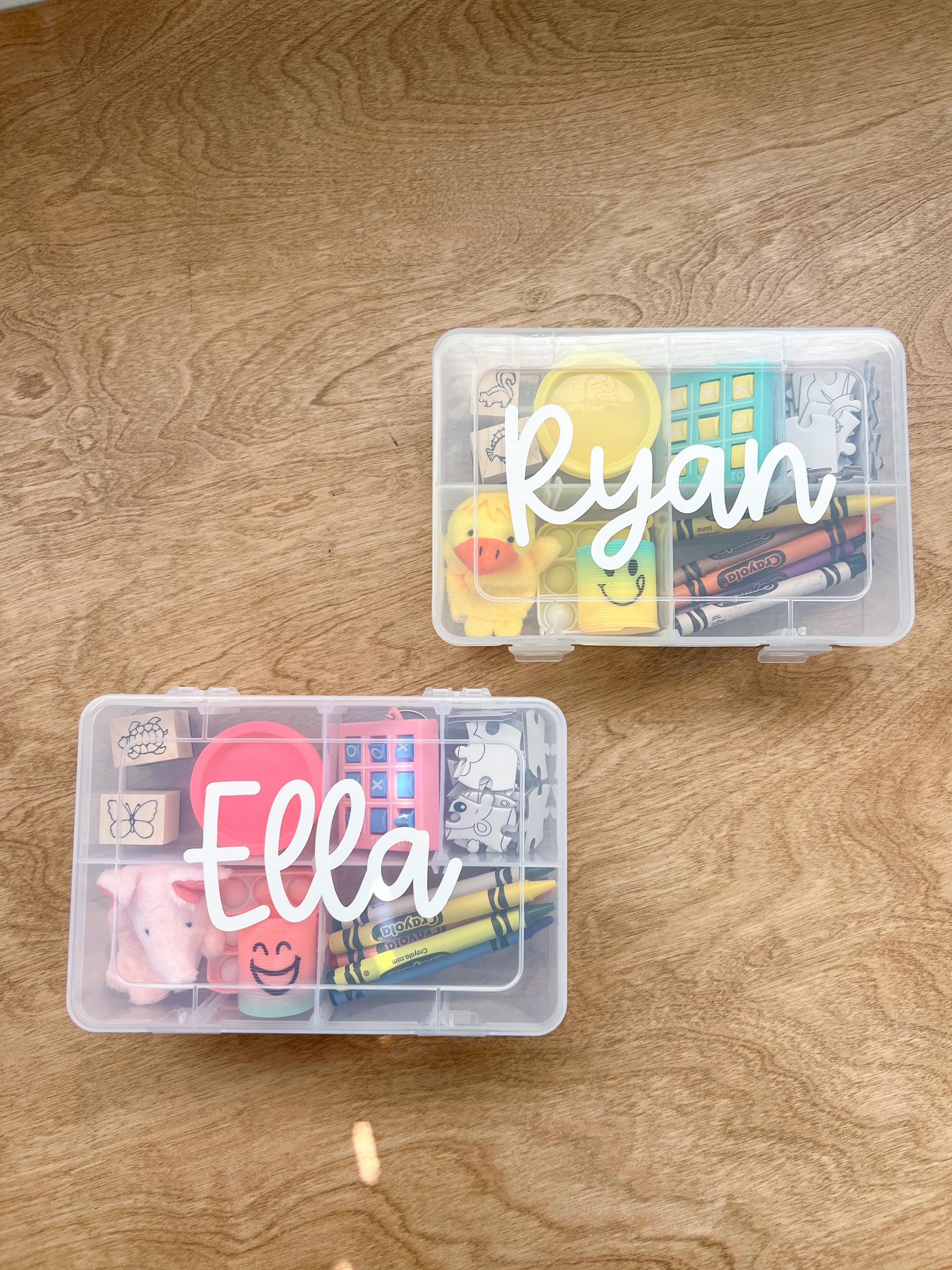 Personalized Kids Travel Activity Box – Clear Divider Kit With Crayons ...