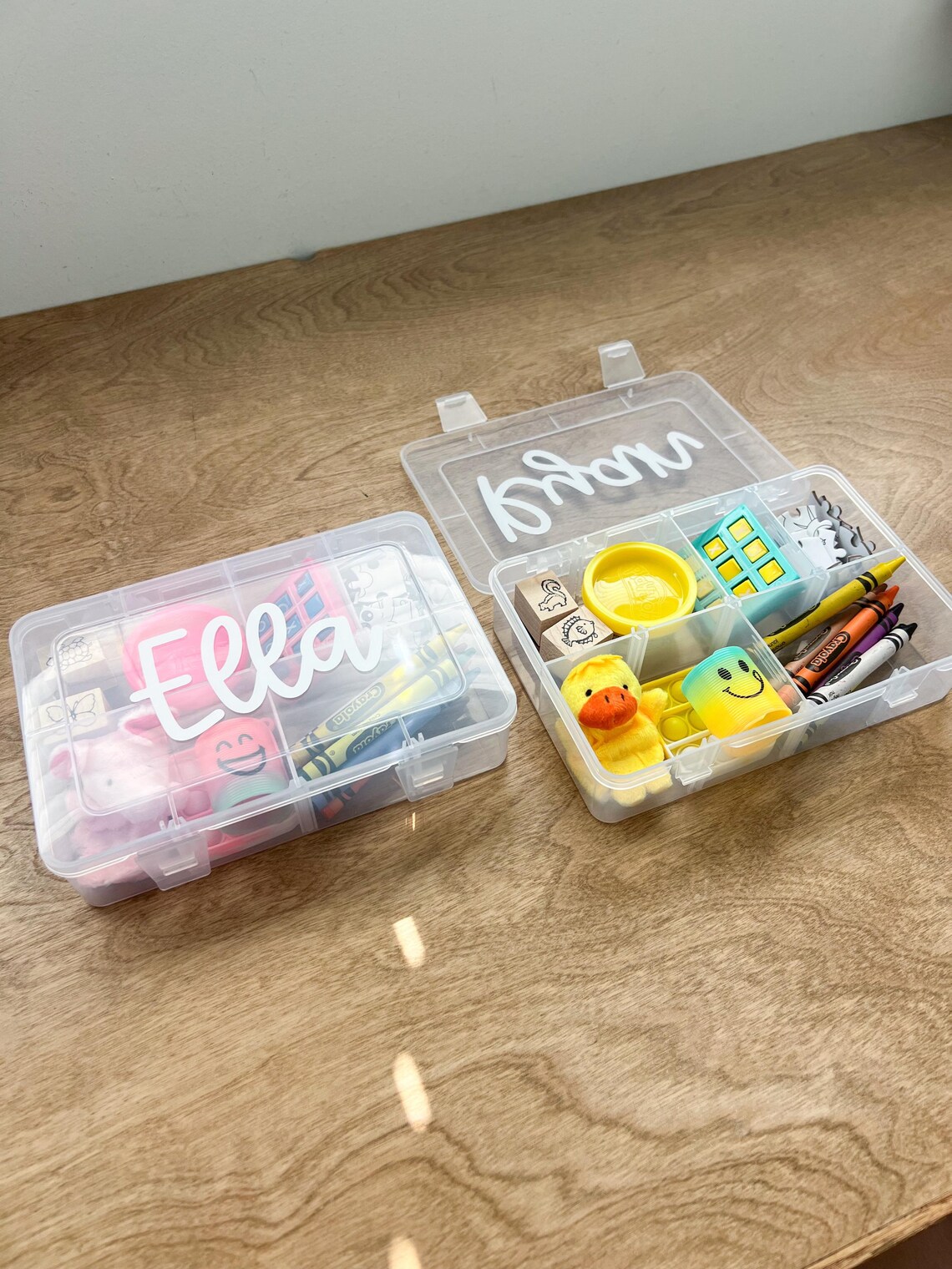 Personalized Kids Travel Activity Box – Clear Divider Kit With Crayons ...