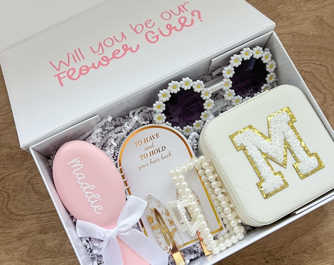 Flower Girl Proposal Box Set: Personalized Tumbler, Necklace & Hair Bow ...